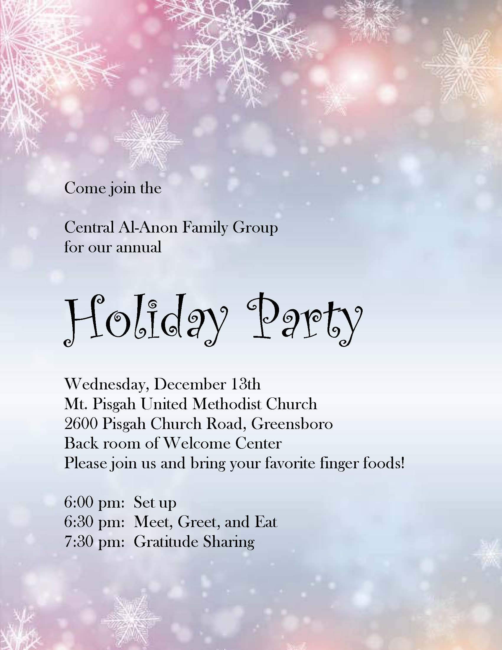 Holiday Party: Central Al-Anon Family Group – Triad Al-Anon and Alateen